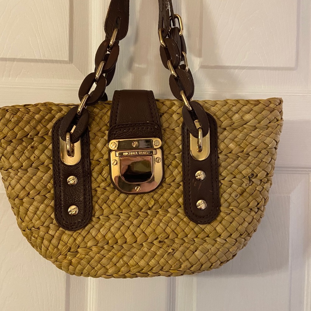 Michael Kors Rattan And Leather Trim Handbag - Gem